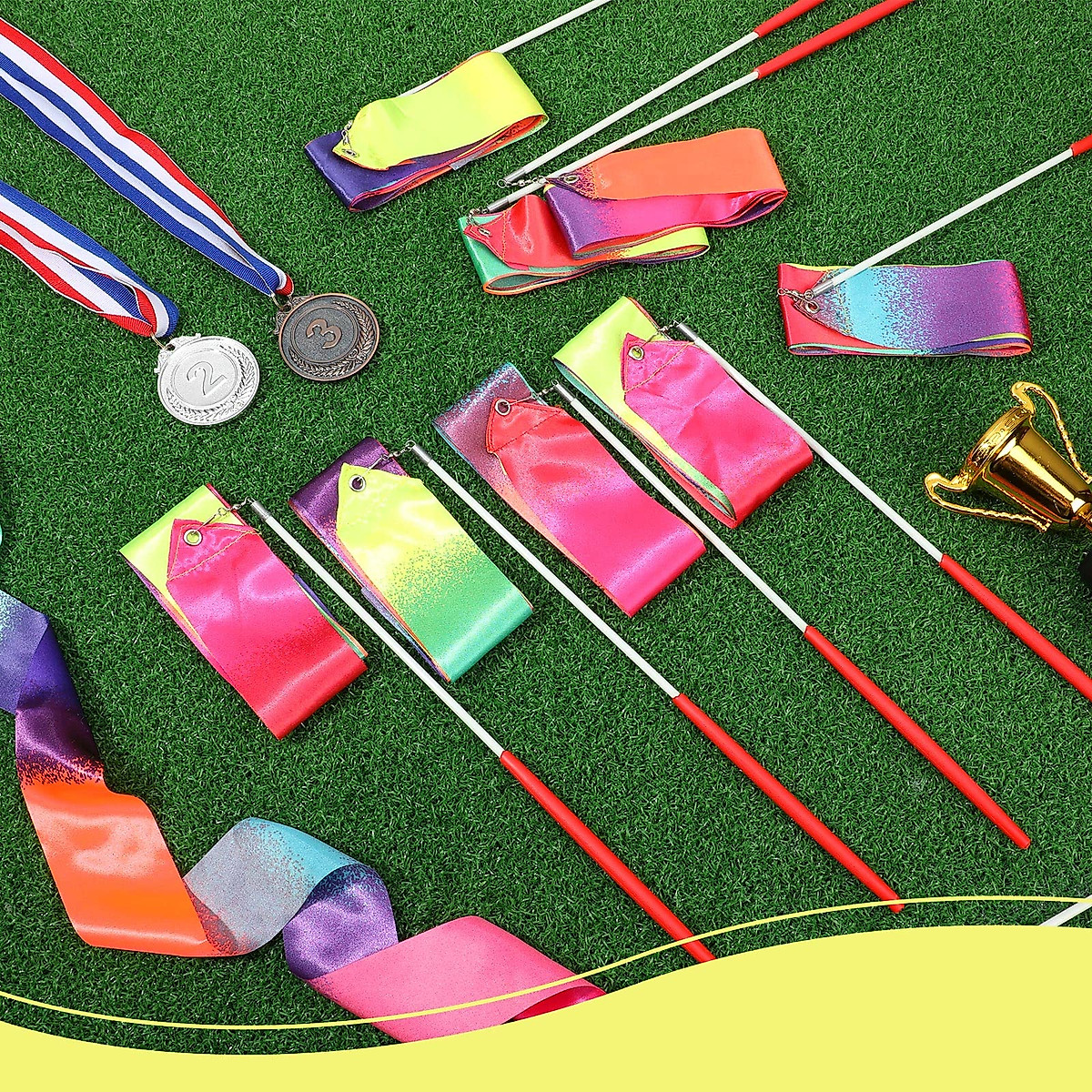 Yilloog 50 Pcs Ribbon Dancing Wands Party Favors, 78.7 Inch Gymnastics Ribbon Streamers Rainbow Artistic Ribbon Dancer Twirling Wands, Rainbow Birthday Decorations (Rainbow,Gradient Style)