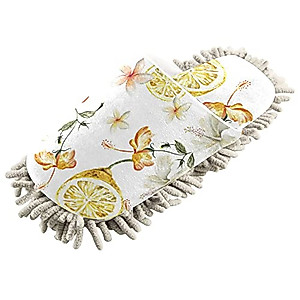 Tropical Flowers Lemons Mop Slippers Shoes Cover for Floor Cleaning Washable Hair Dirty Dust Cleaners Microfiber Mop Socks for House Office Kitchen