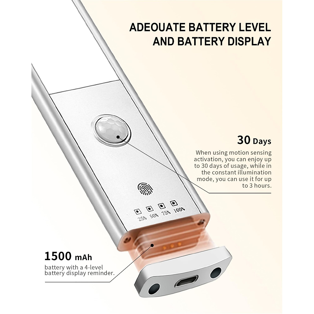 44-LED Motion Sensor Cabinet Light - USB Rechargeable, Under Counter Closet Lighting for Kitchen Night Lights - Battery Powered, Uniform Light for Wardrobe, Cabinet, Cupboard - 2Pack