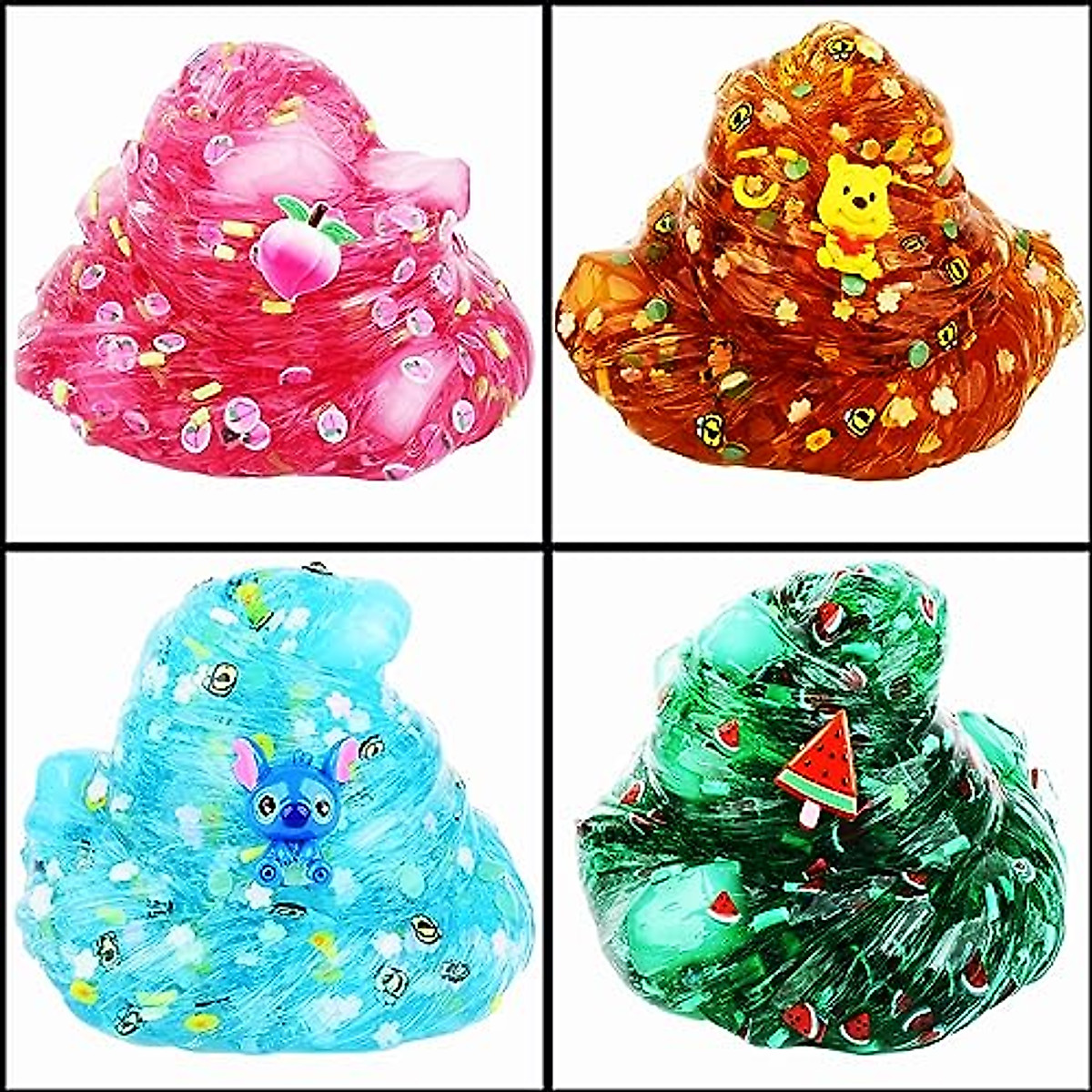 4 Packs of Jelly Cube Crystal Slime Kit, pre-Made Crisp Glue Boba Slime Party Gifts for Girls and Boys, DIY Kids Shimmer Clear Slime, Soft Stretch and Non-Stick Soft Putty Birthday Slime Toys