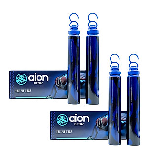 Aion Outdoor Fly Traps with Natural Bait Attractant and Hanging Hooks for Trapping Fruit and Horse Flies, Gnats, and Flying Insects or Bugs, Patio, Camping, and Backyard Disposable Catchers, 2 Pack