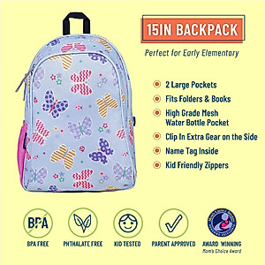 Wildkin 15 Inch Kids Backpack Bundle with Lunch Box Bag (Butterfly Garden)