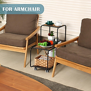 Luplom Side Table Set of 2, Couch End Tables for Small Spaces Narrow Bedside Table Chair Side Table with Wheels and Storage Dark Brown Night Stand for Bedroom Living Room, Rustic Brown