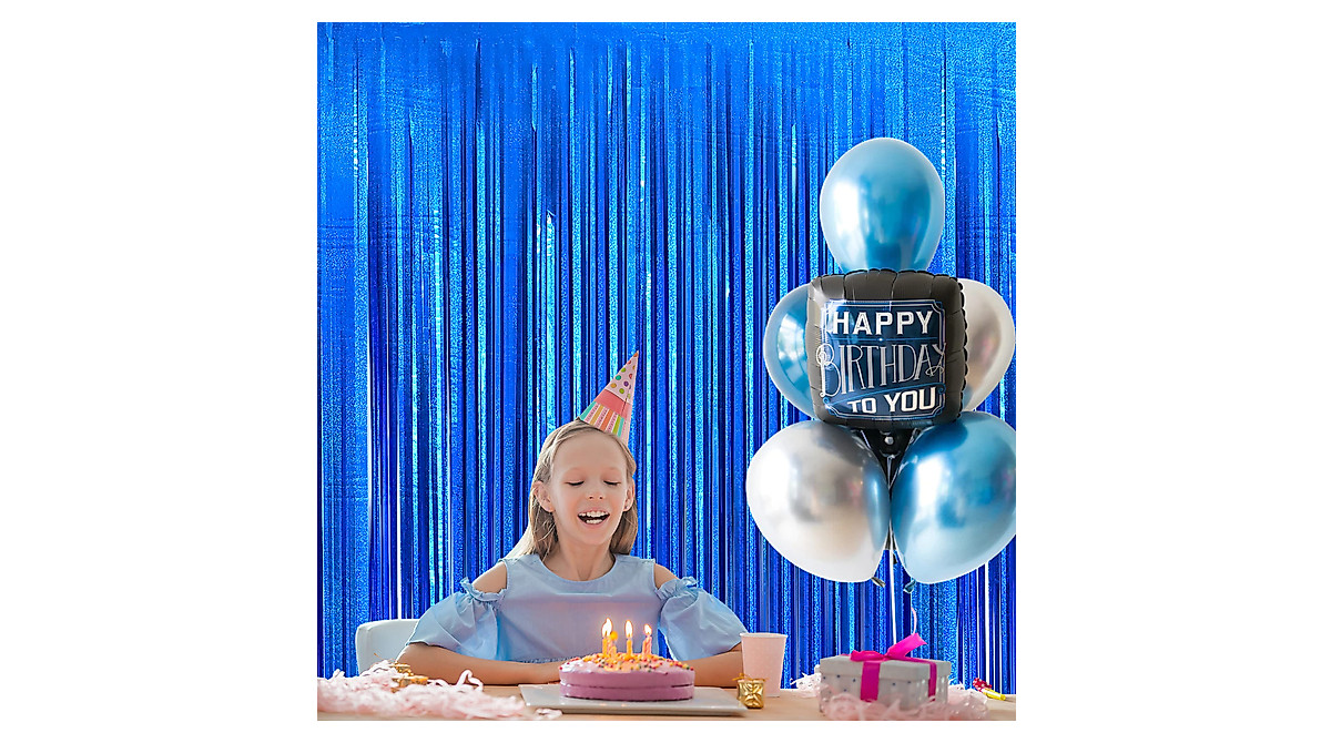 Iridescent Blue Streamers Backdrop for Graduation & Parties