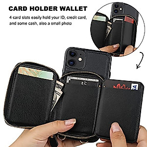 Bocasal RFID Blocking Wallet Case for iPhone 11, Adjustable Crossbody Zipper Purse Case Card Holder with Kickstand Detachable Wrist Strap, PU Leather Flip Folio Case 6.1 Inch (Black)