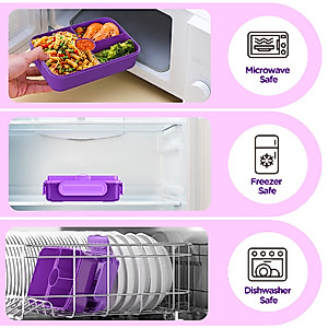 Jelife Lunch Box Kids Bento Box - Large Bento-Style Leakproof 4 Compartments Kids Lunchbox Food Containers with Utensils for Back to School, Reusable On-the-Go Meal and Snack Packing, Purple
