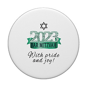 2023 Bar Mitzvah Pride & Joy I White Turquoise Banner Decor PopSockets Standard PopGrip
