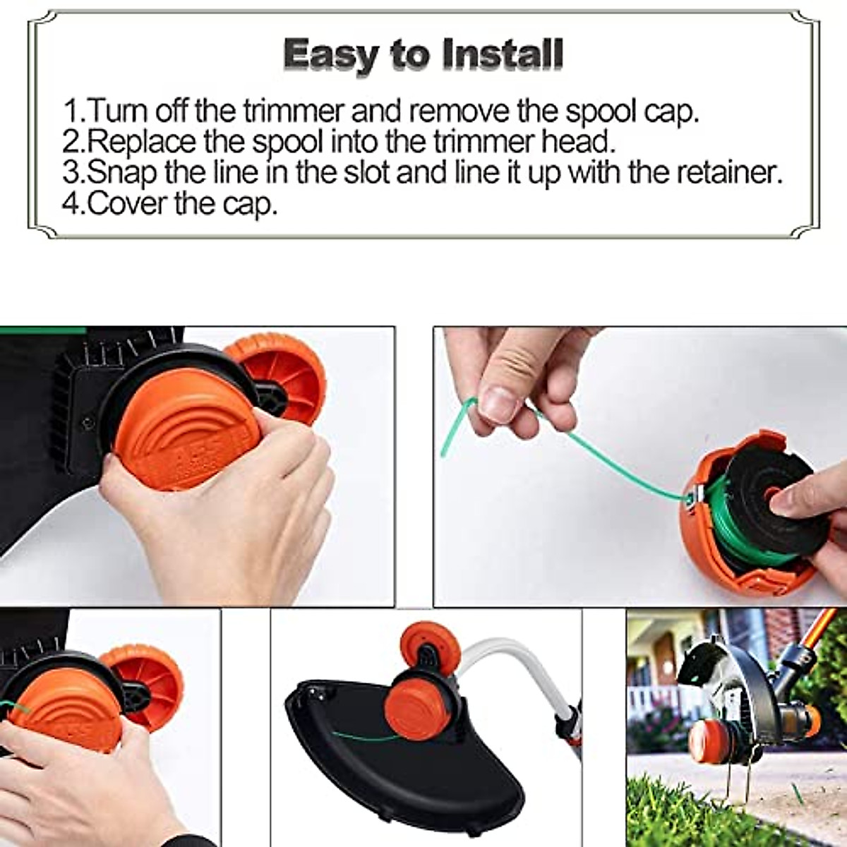 BOOTOP PIN SF-080 Replacement Spool SF-080-BKP for Black and Decker GH3000 LST540 GH3000R String Trimmer Weed Eater SF080 Auto Feed Spool Line 20ft 0.080" with 90583594 Cap Covers Parts