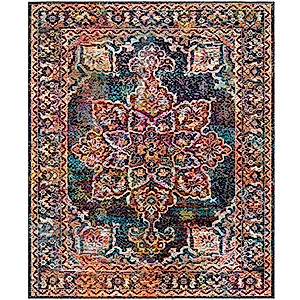 SAFAVIEH Crystal Collection Area Rug - 8' x 10', Navy & Light Blue, Medallion Distressed Design, Non-Shedding & Easy Care, Ideal for High Traffic Areas in Living Room, Bedroom (CRS513H)