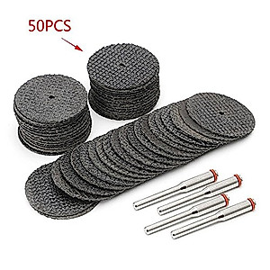 Fiberglass Reinforced Cut-Off Wheels 50 Pieces 1 1/4 inch Diameter Abrasive Cutting Tool Disc with (4) 402 Mandrels Included Rotary Discs Compatible with Dremel 426 426b
