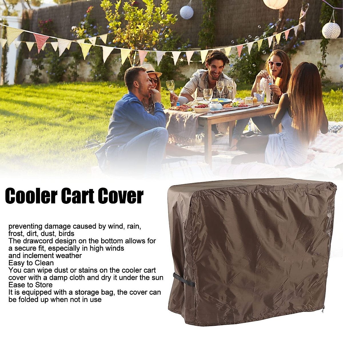 TOPINCN Rolling Cooler Cart Cover, Cooling Bins Kitchen Storage Waterproof Cart Cover Buffet Grill Table Cover Outdoor Dining Beverage Cart Cover Party Cooler Cover (Brown)