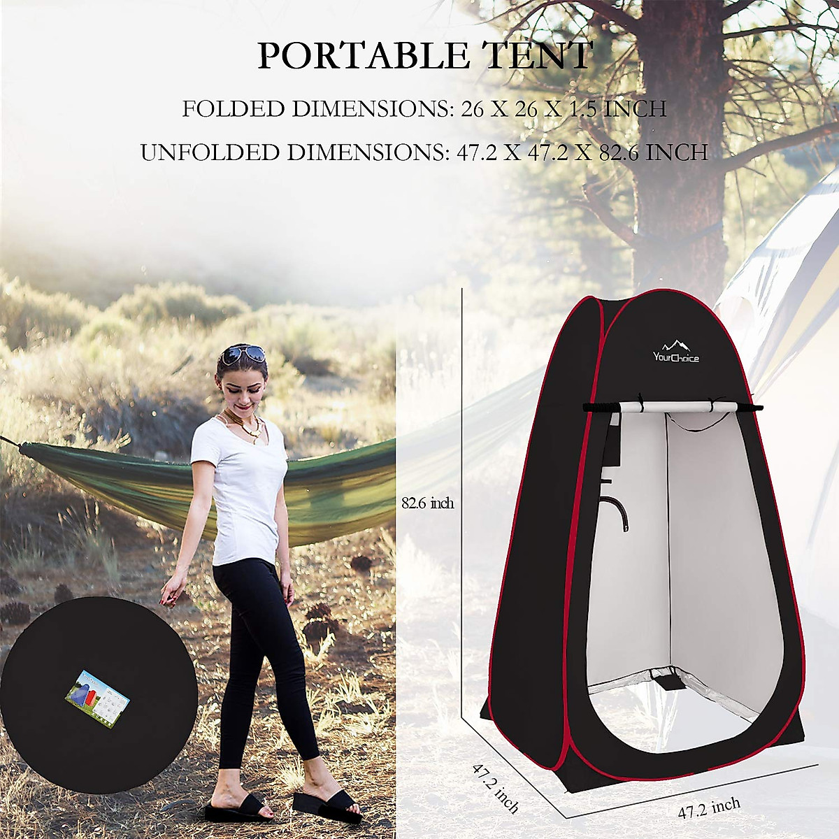 Your Choice Oversized 6.89FT Pop Up Privacy Tent - Camping Shower Changing Tent, Portable Bathroom Toilet Room - Color Black