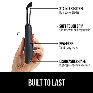 Gorilla Grip Swivel Vegetable Peeler, Sharp Stainless Steel Blades, Comfortable Handle, Dishwasher Safe, Kitchen Food Peelers, Easy Peeling, Peel Vegetables, Apple, Potato, Safe Blade Guard, Black