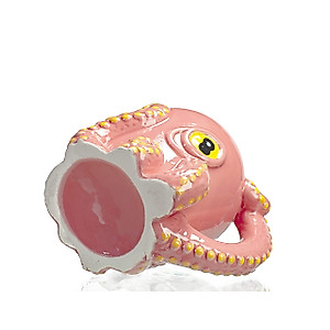GLDOGO 3D Pink Octopus Ceramic Mug,Novel Handmade Octopus Shaped Statue Cup,Festivals or Birthday Gifts for Coffee and Milk Tea Enthusiasts