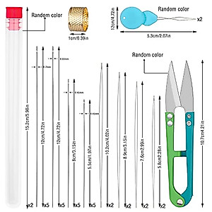 UOOU 28 Pcs Beading Needles Set Include 20 Pcs Long Straight Beading Thread Needles + 8 Pcs Big Eye Beading Needles, Embroidery Needles with Needle Bottle, Thimble, Needle Threaders for Jewelry Making