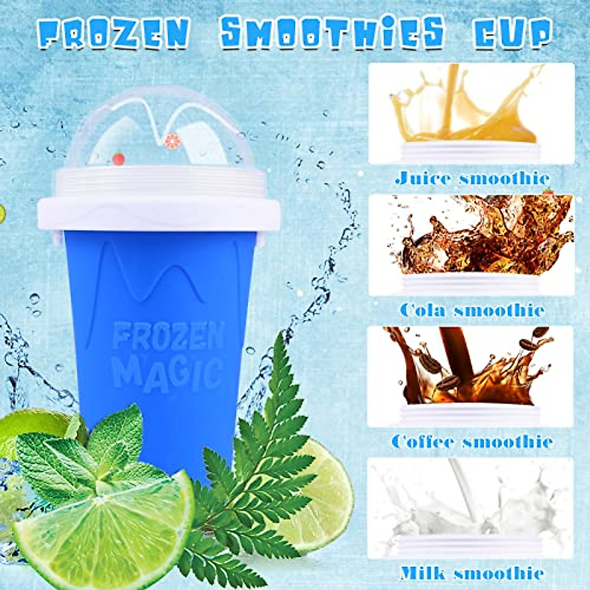 DIY Slushy Maker Cup Double Layers Silica Cup, Smoothie Pinch Ice Cup, Frozen Magic Squeeze Cup, Cooling Maker Cup,Freeze Mug Milkshake Tools,Portable Squeeze Icy Cup (Blue)