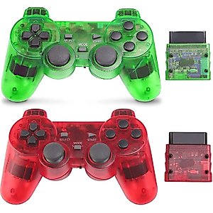 Rzzhgzq PS2 Wireless Controller 2.4G Play -Station 2 Gamepad 2 Pack Dual Vibration Compatible with Sony Play -station 2 Console (Red+Green)