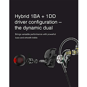Senlee TRN ST1 Earphones with 1BA and 1DD, Hybrid Metal Earphones Headphones HiFi in-Ear Monitor with Detachable 2Pin Cable(with Mic, Black)