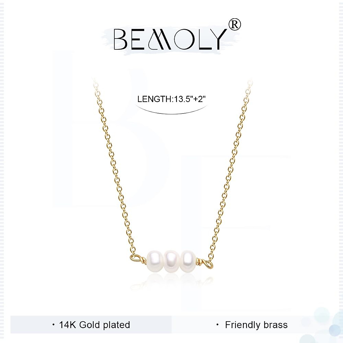 Befettly Womens 3 Mini Pearls Choker Necklace Handmade 14K Gold Fill Cute Elegant Simple Women Dainty Necklace CK2-3Pearls