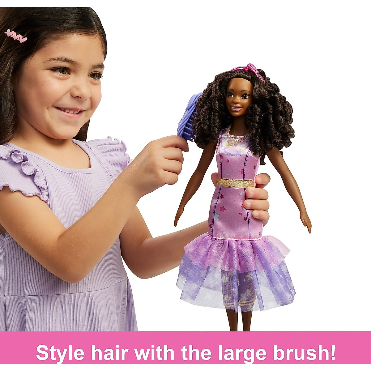 Barbie: My First Barbie Preschool Doll, "Brooklyn" with 13.5-inch Soft Posable Body, Deluxe Party & Bedtime Clothes & Accessories, Black Hair