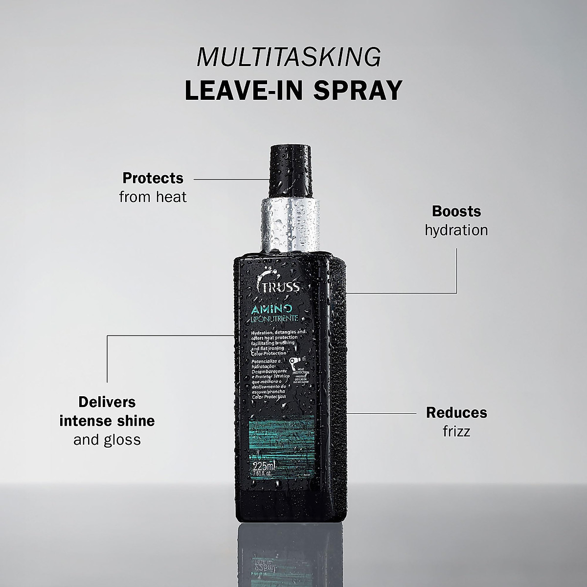 TRUSS Professional Amino Miracle Hair Heat Protectant Spray - Powerful, Anti-Aging Leave In Hair Treatment and Detangler Spray to Deep Condition + Smooth Knots (225 ml)