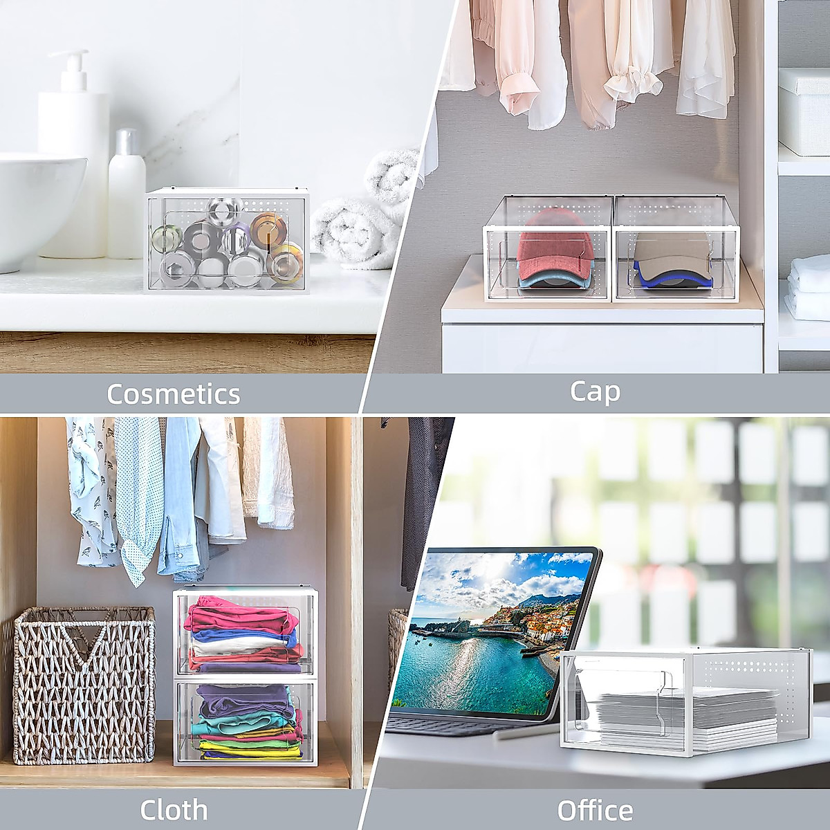 Elechomes Shoe Boxes Clear Plastic Stackable, 18 Pack Premium Shoe Organizer Storage for Closet Space Saving Foldable Shoe Rack Containers, Sneaker Display Case Holder Shoe Bin for Entryway Drawers