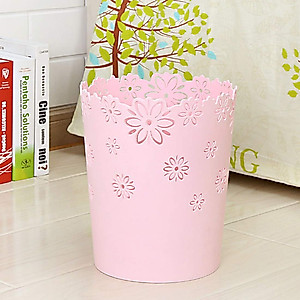 Emivery Hollow Flower Shape Plastic Lidless Wastepaper Baskets,Creative Trash Can,Wastebasket (Pink-Mini)