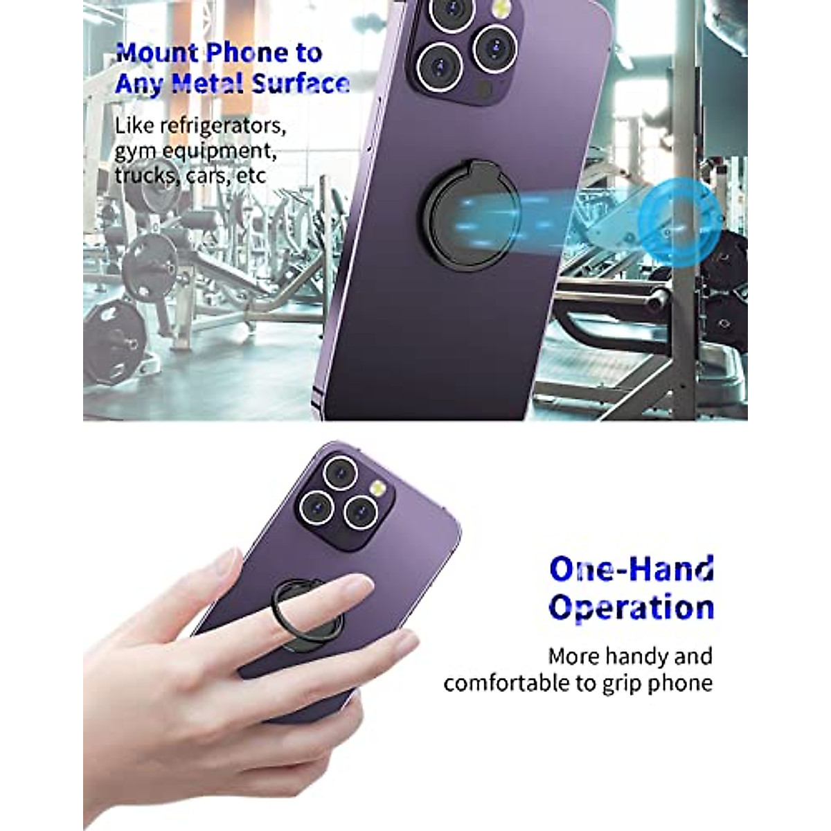 Nicwea Magnetic Phone Grip [4 Strong Magnets] Mount for All Metal Surface, Ultra-Slim Metal Phone Ring for Magnetic Car Holder Compatible with iPhone 14/13/12 Pro Max, Samsung & Any Phones, Black