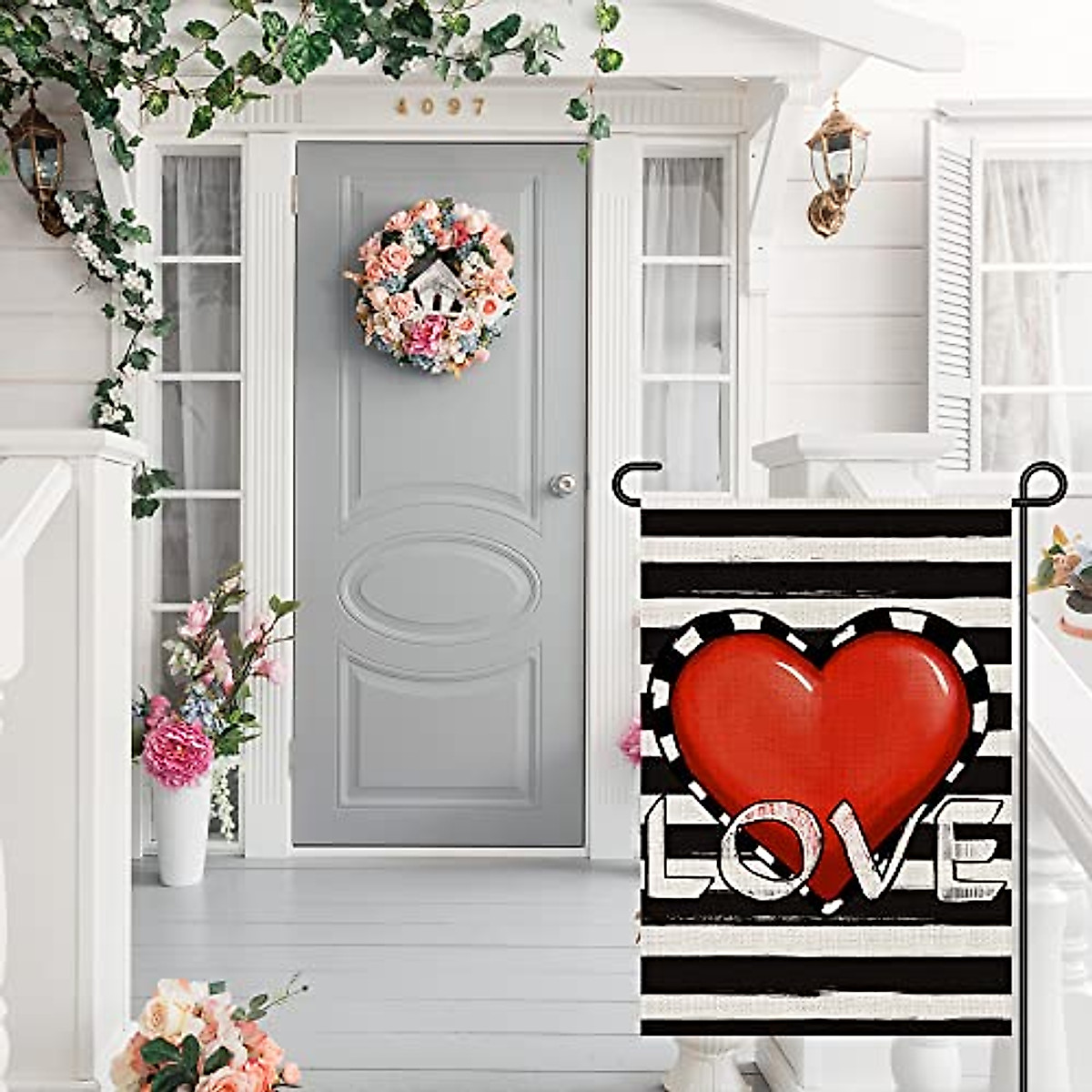 Valentines Day Garden Flag 12×18 Inch Vertical Double Sided Burlap, Love Heart Farmhouse Yard Outdoor Decor DF167