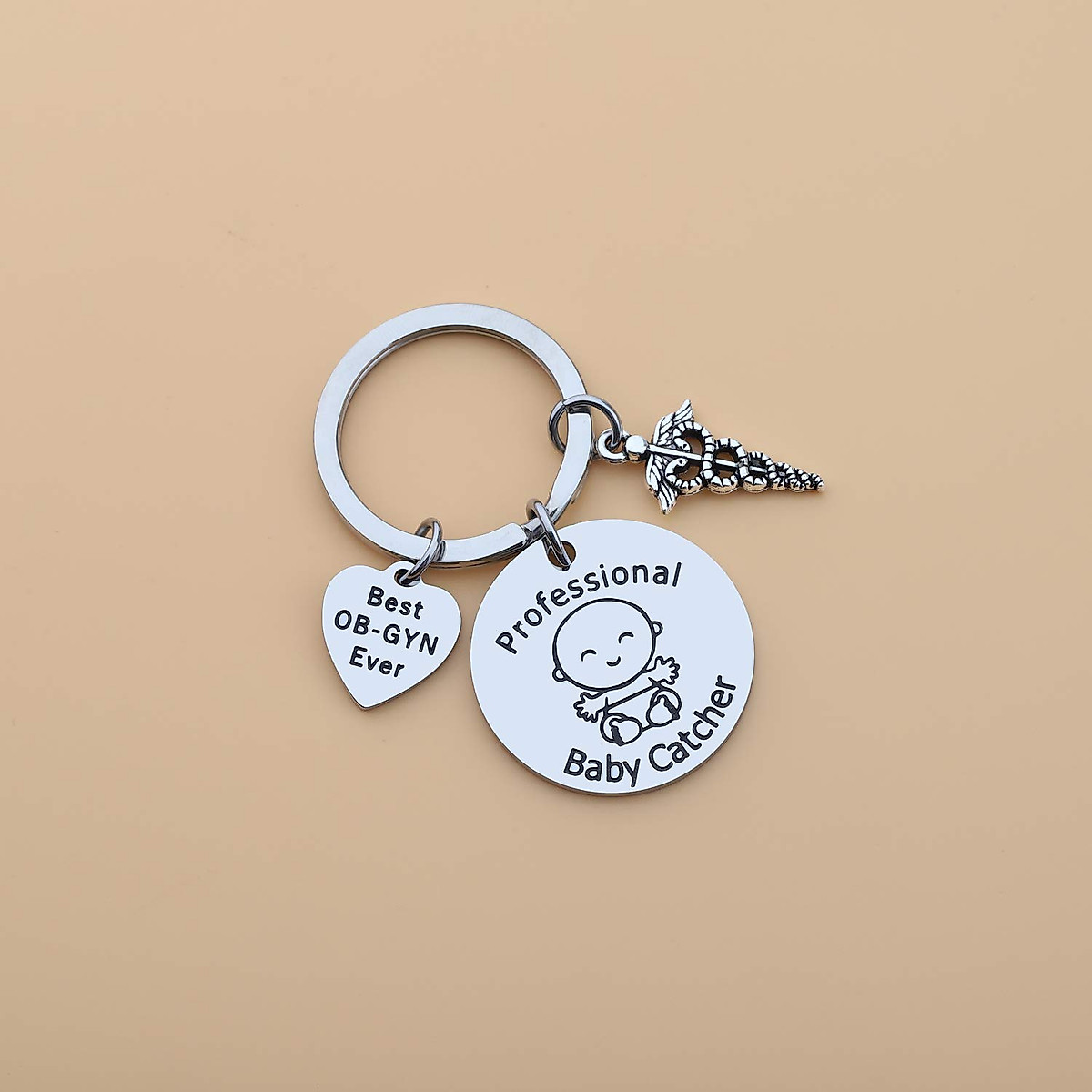 FOTAP Ob-GYN Gifts Best OB-GYN Ever Keychain Personalized OBGYN Gift Doctor Gift Thank You Gift for OBGYN (Baby Catcher Keychain)