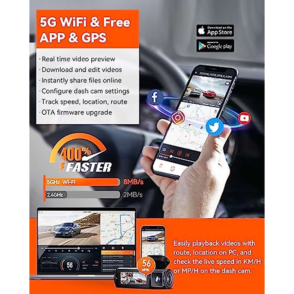 Vantrue N5 4 Channel WiFi 360° All Sides Dash Cam, STARVIS 2 IR Night Vision, 2.7K+1080P*3 Front Rear Inside Dashcam, Voice Control, GPS, 24 Hours Buffered Parking Mode Dash Camera, Support 512GB Max