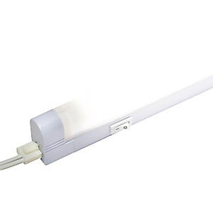 Enbrighten SlimLine 14in. Fluorescent Light Fixture, Plug-in, 5ft. Power Cord, F8T5 Bulb, Warm White, Flicker-Free, No-Hum, Instant-On Electronic Ballast, Linkable, On/Off Rocker Switch, White, 10168