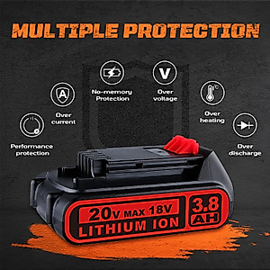Masione 3.8Ah 20V Repalcement for Black and Decker 20V Lithium Battery LBXR20 LBXR2020-OPE Compatible with Black and Decker 20V Battery Cordless Tools and Outdoor Equipment (2-Pack)