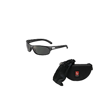 bollé Anaconda Shiny Black/HD Polarized Grey TNS 64MM Rectangular Sunglasses for Men + BUNDLE with Designer iWear Eyewear Kit