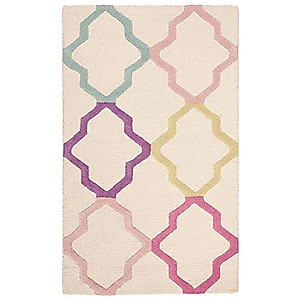 SAFAVIEH Kids Collection 5' x 8' Ivory/Multi SFK102A Handmade Trellis Wool Area Rug