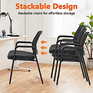 CLATINA Office Reception Guest Chair Mesh Back Stacking with Ergonomic Lumbar Support and Thickened Seat Cushion for Waiting Conference Room Black 4 Pack