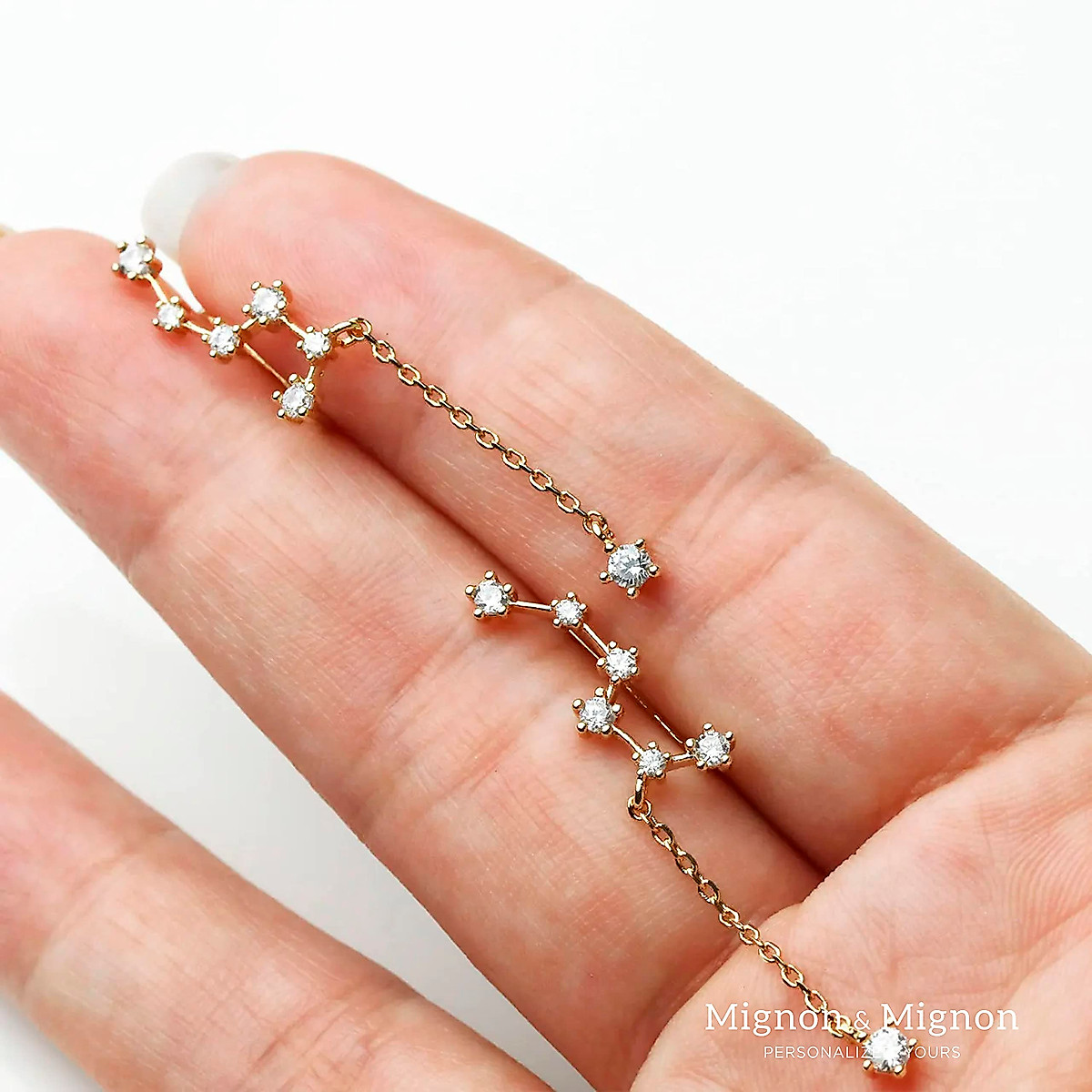 MignonandMignon Cubic Zirconia Crystal Star Stud Ear Crawler Little Dipper Dangle Earrings in Gold, Rose Gold (Silver) Mother's Day Gift - ECLD