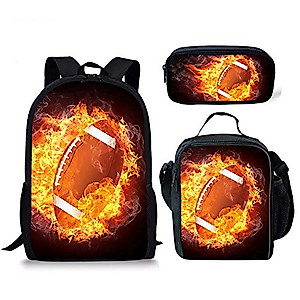 Beginterest Backpack Set Football Print School Book bag with Lunch Box Pencil Case for School Boys Girls