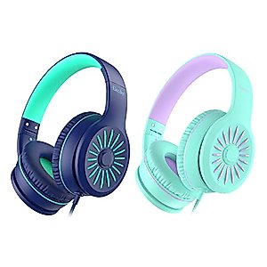 Elecder i45 On-Ear Headphones with Microphone - Foldable Stereo Bass Headphones with No-Tangle 1.5M Cord, 3.5MM Jack, Portable Wired Headphones for School/Kids/Teen/Smartphone/Travel/Tablet Blue/Green