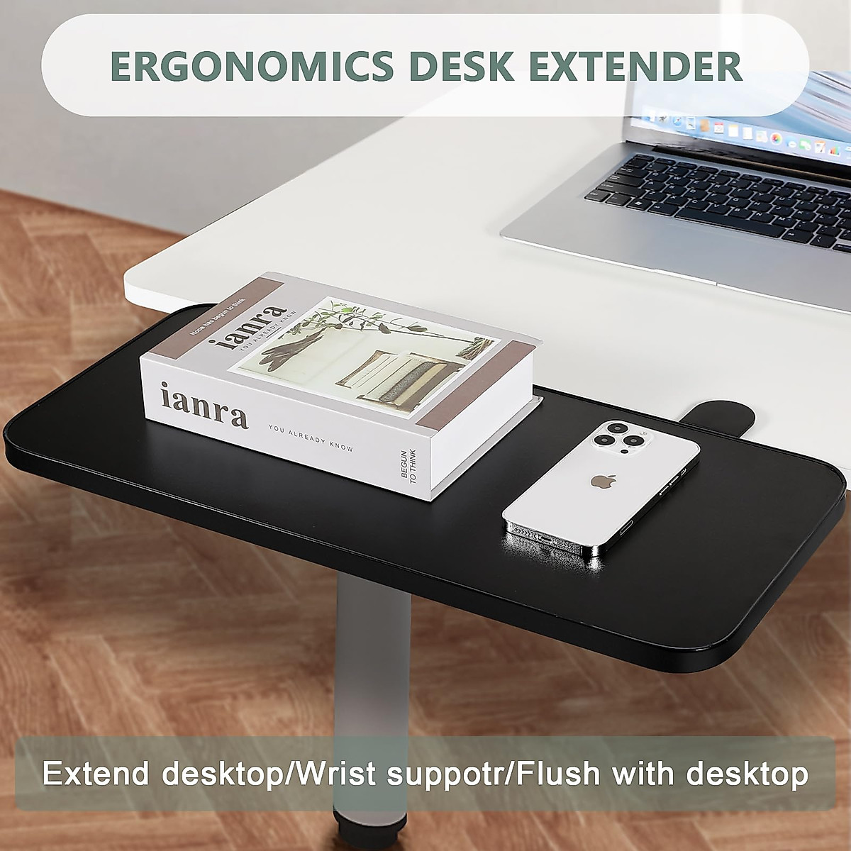 Nillcs Ergonomics Desk Extender Tray,20.4"x9.8" Large Size Foldable Keyboard Tray,Computer Table Extension Arm, Armrest Support for Home and Office