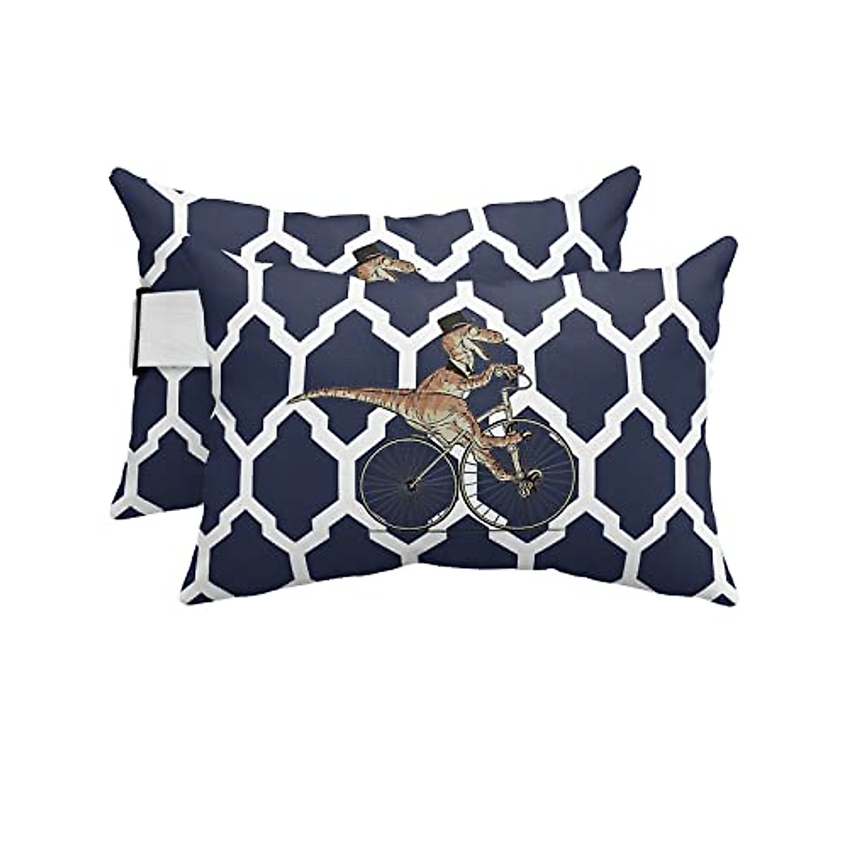 Recliner Head Pillow Ledge Loungers Chair Pillows with Insert Dinosaur With Moroccan Texture Navy Blue Lumbar Pillow with Adjustable Strap Outdoor Waterproof Patio Pillows for Beach Pool, 2 PCS