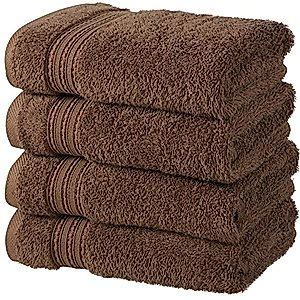 ERINA Large Hand Towels 16 x 28 Inch (4 Pack) - Heavy GSM 100% Ring Spun Combed Cotton Quick Drying Highly Absorbent Towels - Soft Hotel Quality for Bath, Gym and Spa (Brown)