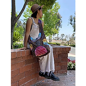 Handbag AND Backpack Bohemian Embroidered Ripped Razor Cut Sling Crossbody Purse in Brown Large