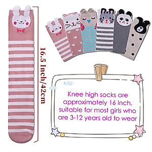 FNOVCO Girls Knee High Socks Cartoon Animal Patterns Cotton Over Calf Socks (6 Pairs Animal)