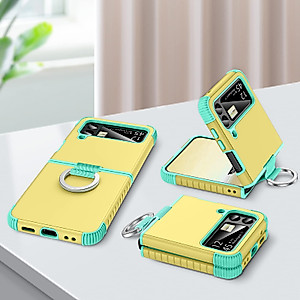 BENTOBEN for Samsung Galaxy Z Flip 3 Case, Z Flip 3 5G Case, Heavy Duty 2 in 1 Full Body Rugged Shockproof Protection Cover with Ring Women Men Covers for Galaxy Z Flip 3 6.7”, Yellow Lemon