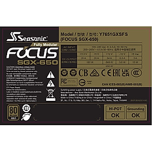 Seasonic Focus SGX-650 | 650W | 80+ Gold | Full-Modular | SFX Form Factor | Low Noise | Premium Japanese Capacitor | 10 Year Warranty | Nvidia RTX 30/40 Super & AMD GPU Compatible (Ref. SSR-650SGX)