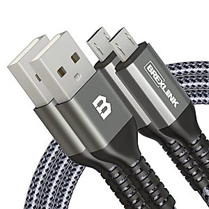 BrexLink Micro USB Cable Android (2-Pack, 6.6 FT), Micro USB to USB 2.0 Cable Nylon Braided Fast Charging Cable Compatible with Samsung, Kindle, Android Phones, Galaxy S7 Edge, Moto G5, PS4 (Grey)