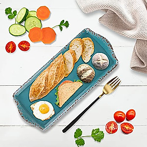 LOK-OSEMILE Gourmet Art Crackle Set of 2 Melamine Rectangular Serving Trays/Platters Aquamarine blue 15"