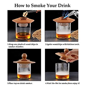Cocktail Smoker Kit with Torch,Four Kinds of Wood Chips for Whiskey Smoker Lover.Drink Smoker Infuser Kit,Bourbon Smoker Kit,Old Fashioned Cocktail Kit (No Butane)Gift for Men