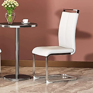 RDUEEI Dining Chairs Set of 4, Dining Room Chairs Set of 4 with Faux Leather Padded Seat High Back and Sturdy Chrome Legs, Chairs for Dining Room, Sillas De Comedor (White,Set of 4)